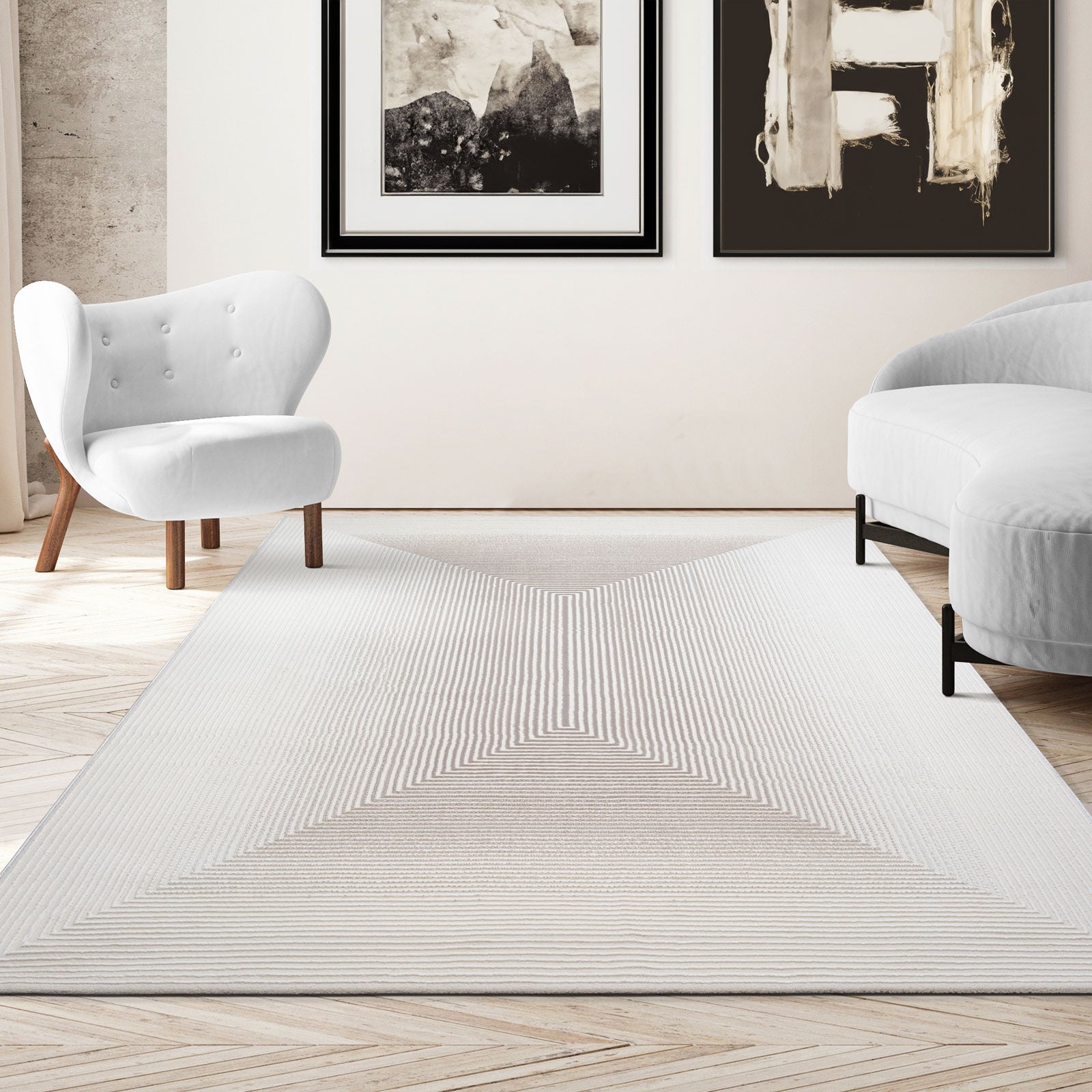 Maho Geometric Cream Rug (160 x 230cm) | Baha